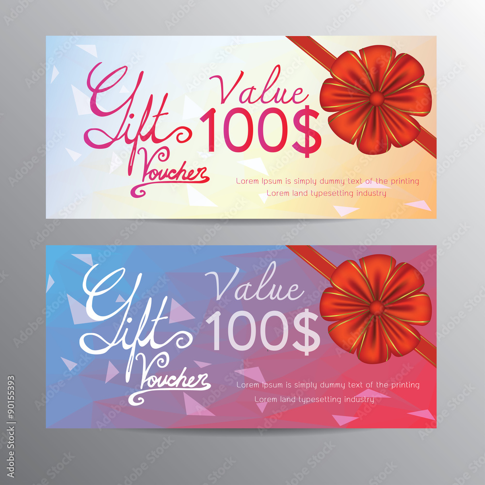 Vetor de Voucher template with red bow (ribbons) and hand drawn the ...
