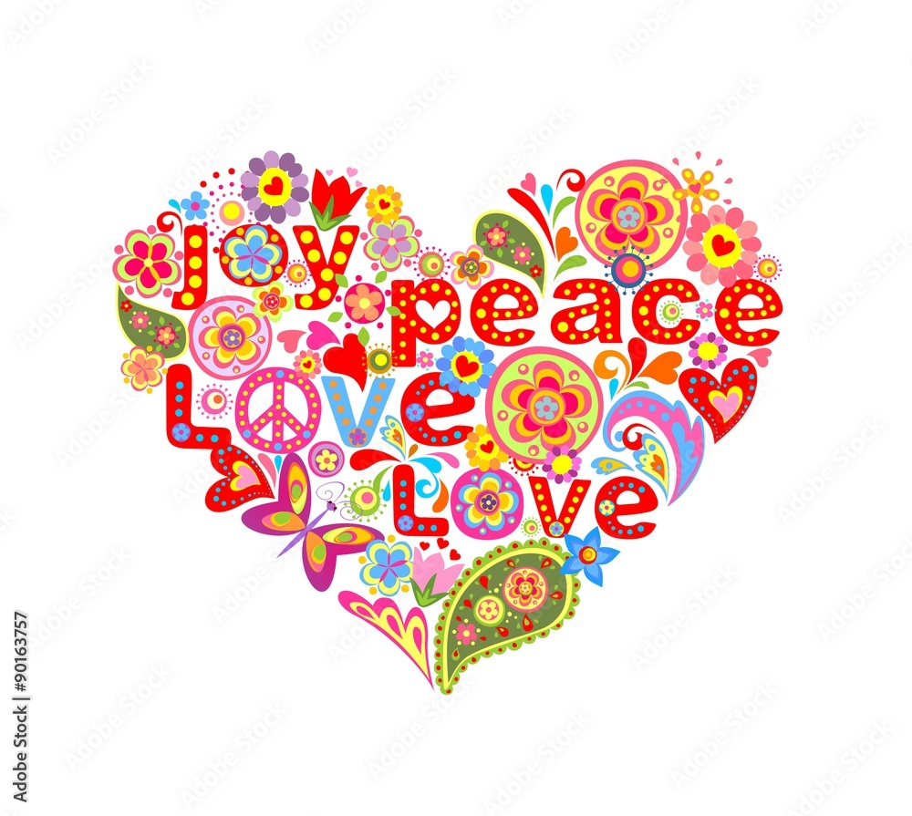 Print with colorful hippie floral heart Stock Vector | Adobe Stock