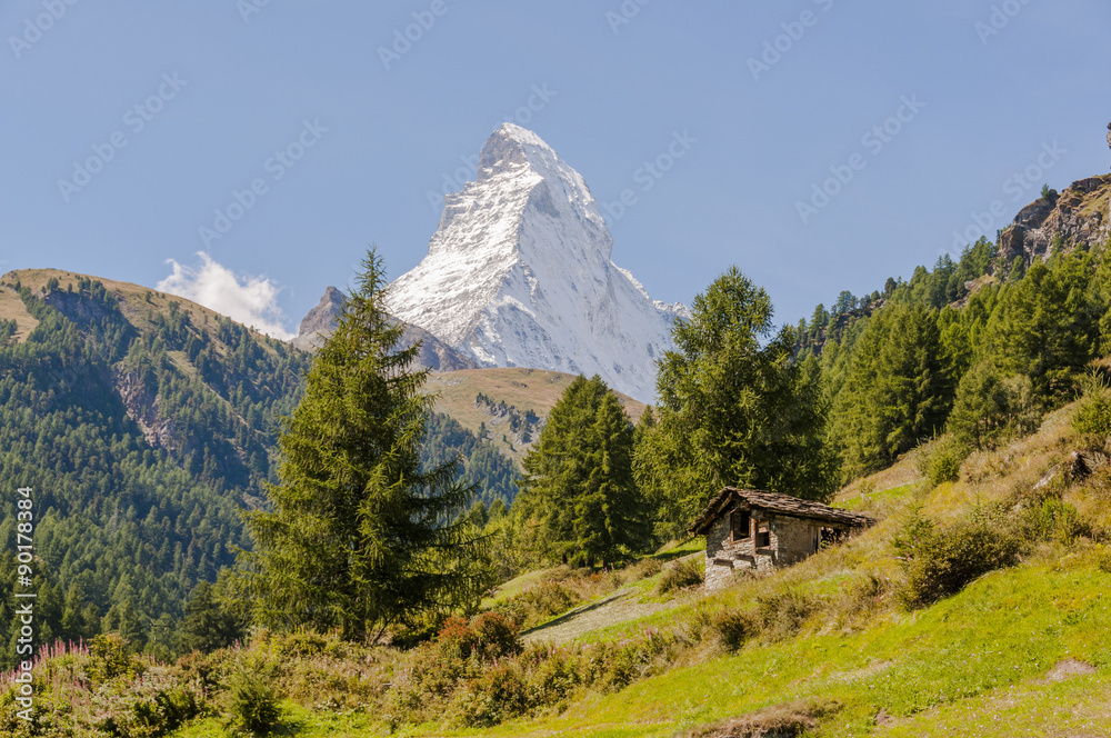 Zermatt, Schweizer Alpen, Alpen, Walliser Berge, Bergwiesen, Wanderweg ...