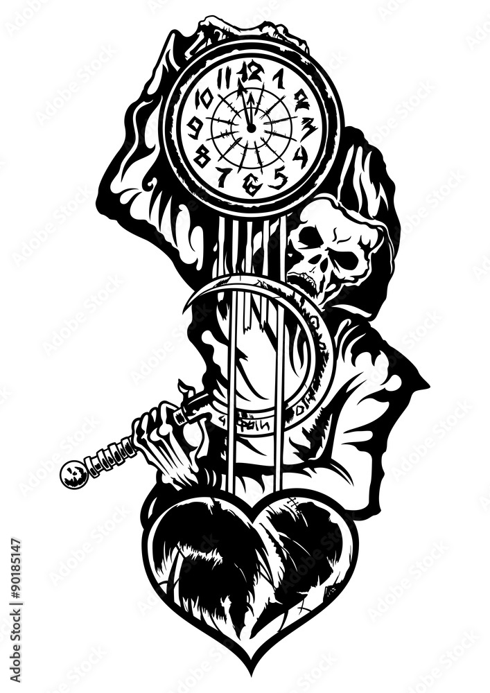 Grim Reaper or the Death. Illustration black & white emblem of the ...