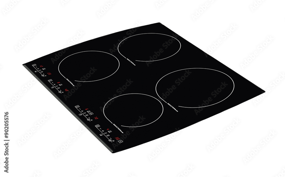 Induction hob with touch control panel isolated on white. Stock Photo ...