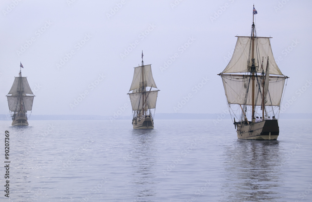 The Susan Constant, Godspeed and Discovery, re-creations of the three ...