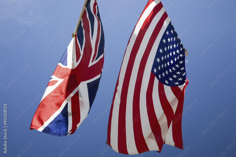 American Flag hanging with Union Jack British Flag next to the White ...
