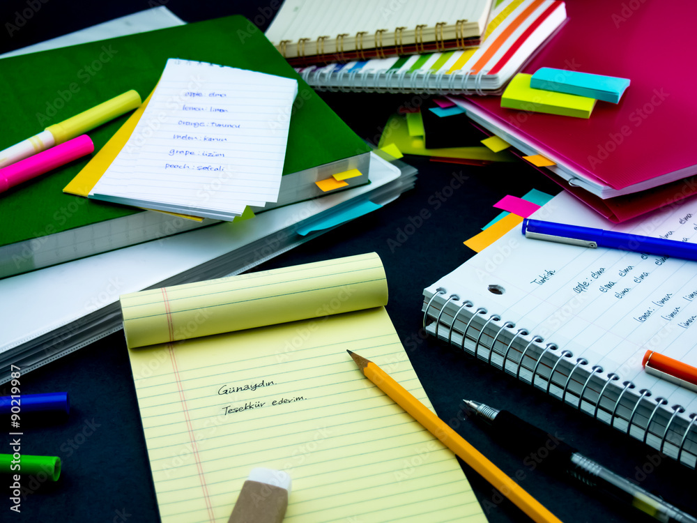 Learning New Language Writing Words Many Times on the Notebook; Stock ...