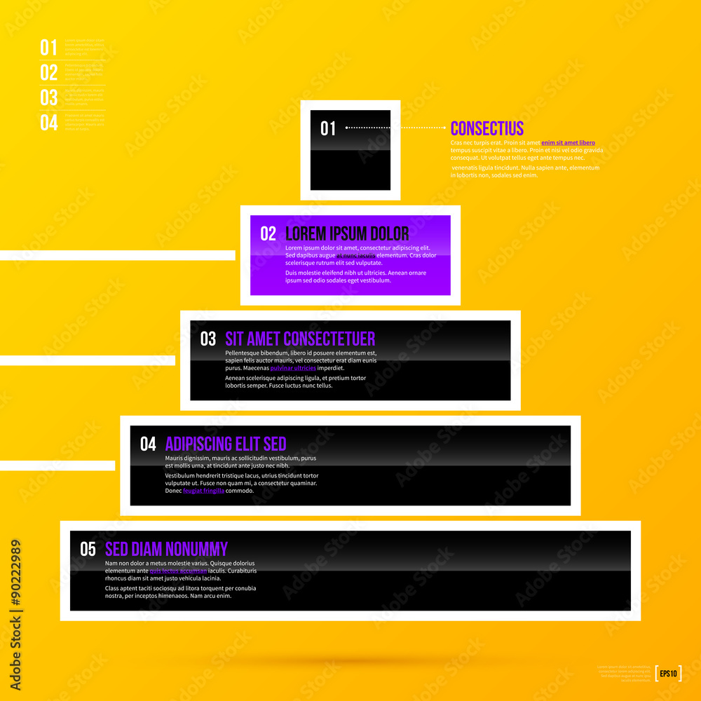 Pyramid chart template with five options on bright yellow background ...