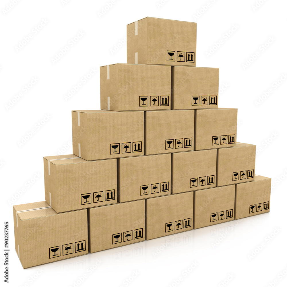 pyramid of cardboard boxes on a white background Stock Illustration ...