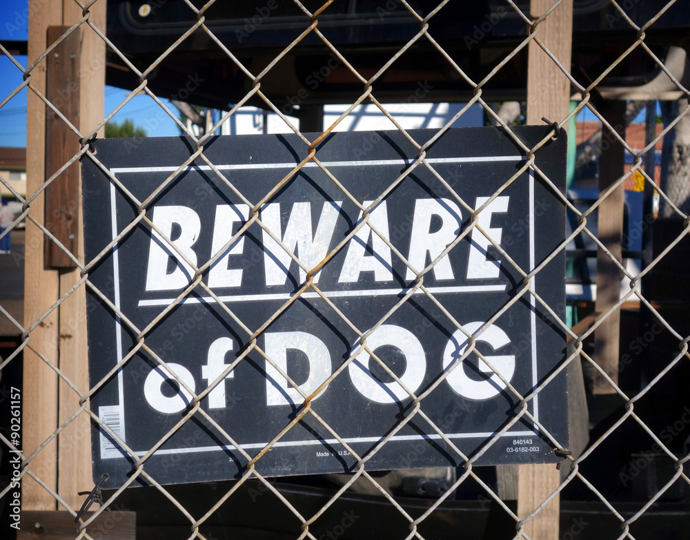 beware of dog sign behind chain link fence Stock Photo | Adobe Stock