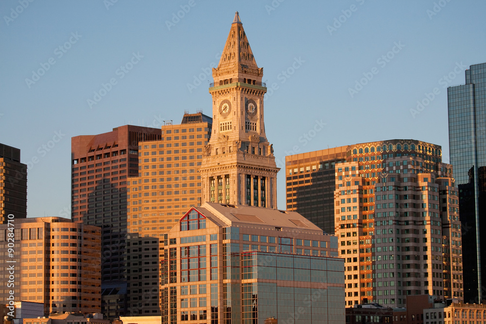 Commerce House Tower (built 1910) and Boston Skyline at sunrise as ...