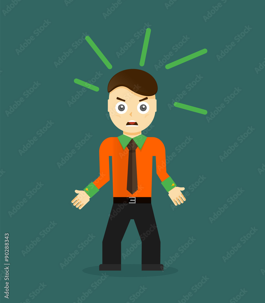 Angry young cartoon businessman or office worker. Flat design Stock ...