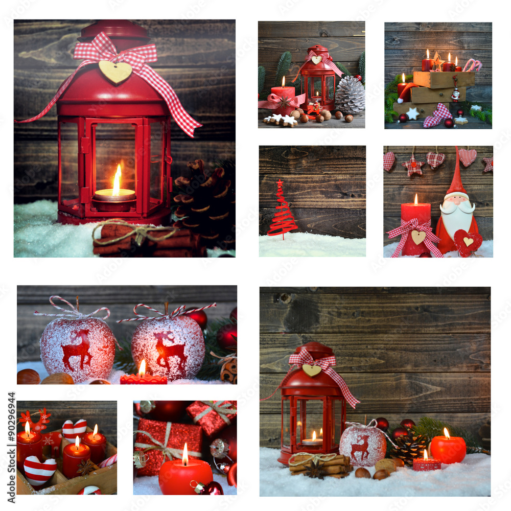 Weihnachtskarte - Collage - rot, weiß Dekoration Stock-Foto | Adobe Stock