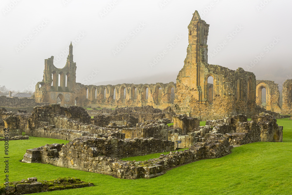 Byland Abbey, Yorkshire, UK. Ruins of medieval Byland Abbey, a ...