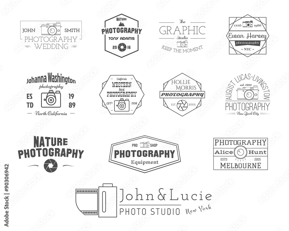 Photography Badges and Labels in Vintage Style. Simple Line design ...