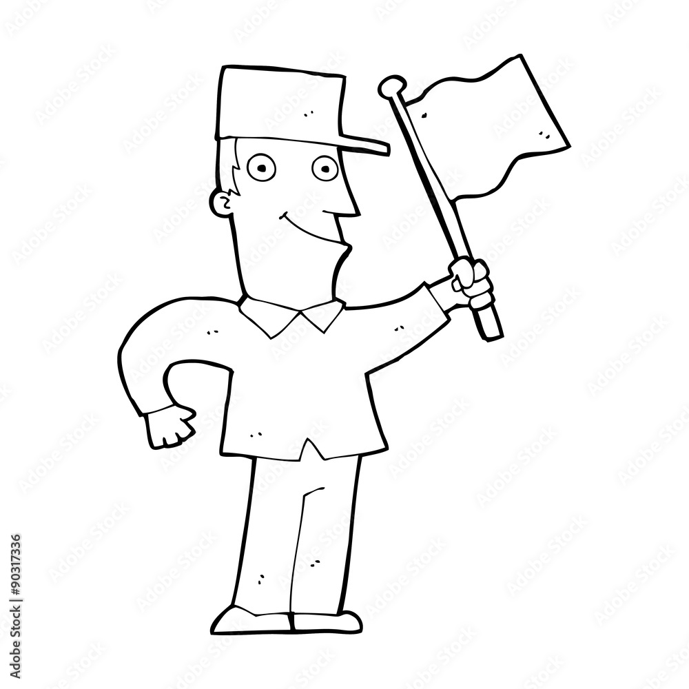 cartoon man waving flag Stock Vector | Adobe Stock