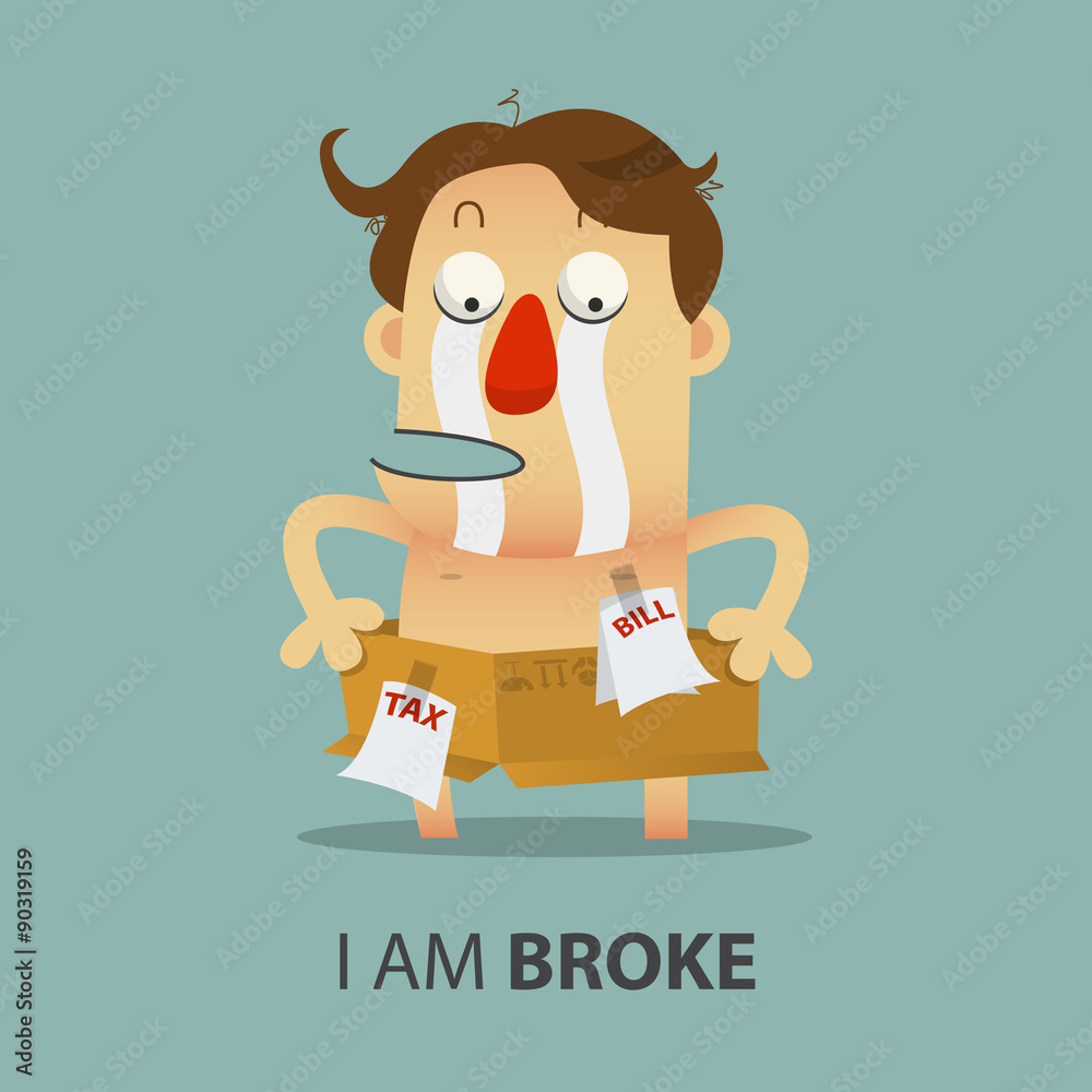 Shirtless broke Man with cardboard box. Cartoon character. Vector ...