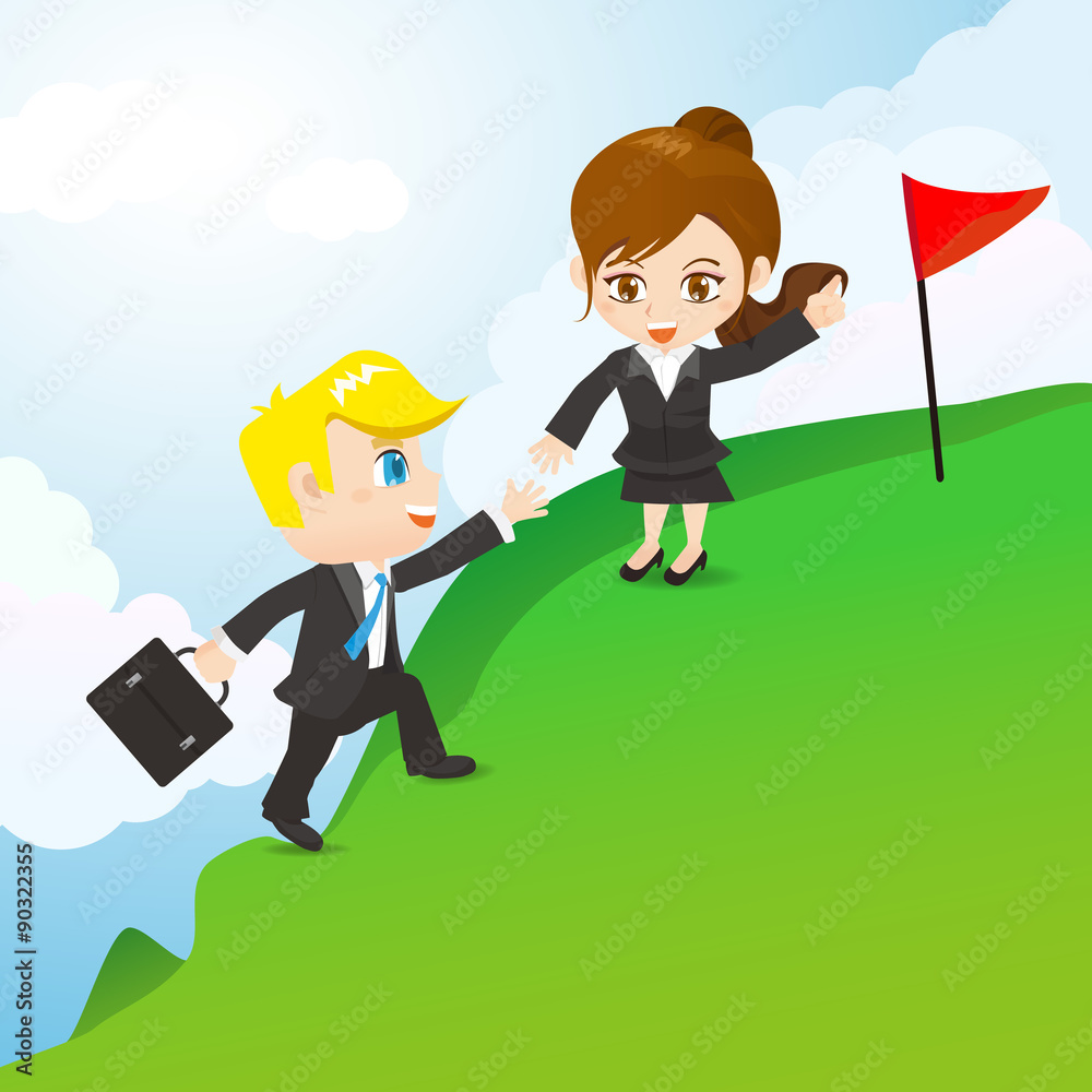 Cartoon illustration businesspeople teamwork Stock Vector | Adobe Stock