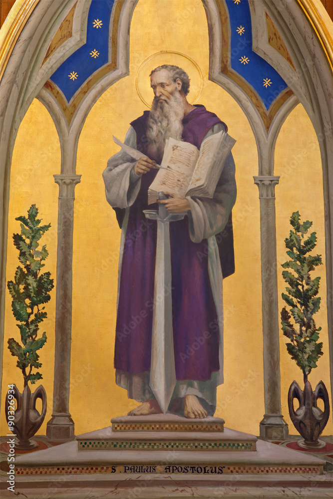 Jerusalem - paint of St. Paul the Apostle in Church of Flagelltion ...