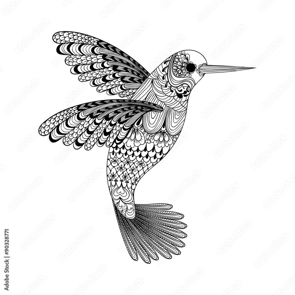 Zentangle stylized black Hummingbird. Hand Drawn vector illustra Stock ...