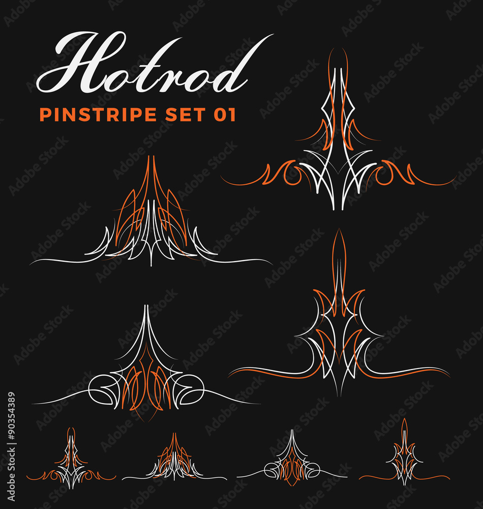 Set of two tone vintage pin striping line art. include un-expand path ...