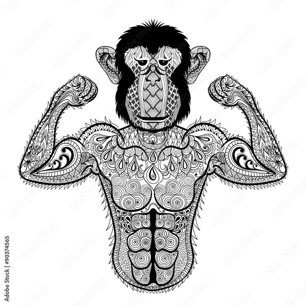 Zentangle stylized strong Monkey like Bodybuilder. Hand Drawn sp Stock ...
