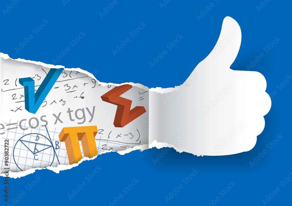 Thumbs up with mathematical symbols. Paper silhouette of Thumbs up with ...