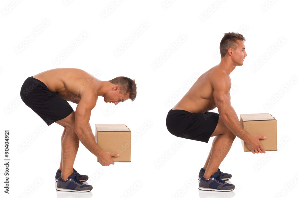 Incorrect And Correct Posture While Lifting Weight. Young fit man ...