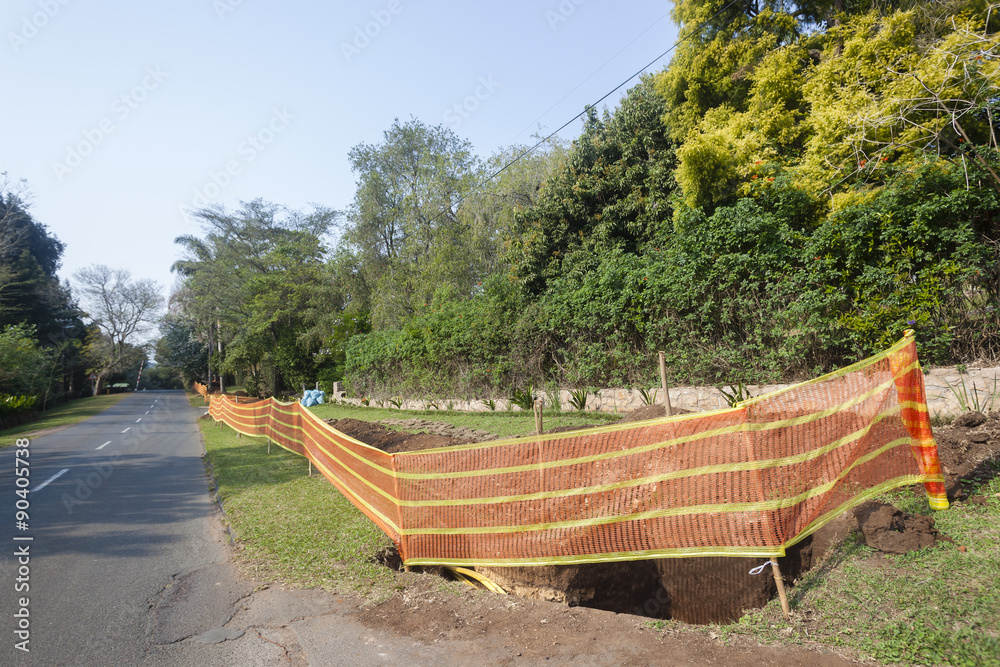 Road Trenches safety netting for Installation of fiber optic internet ...