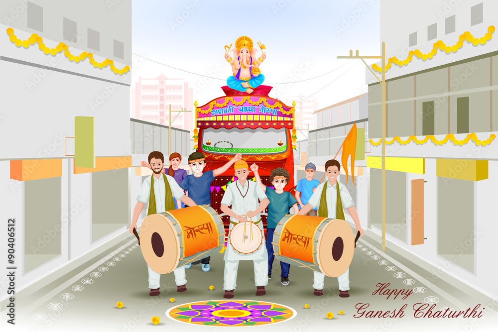 Poster Lord Ganesha procession for Ganesh Chaturthi – Wall Art | UkPosters