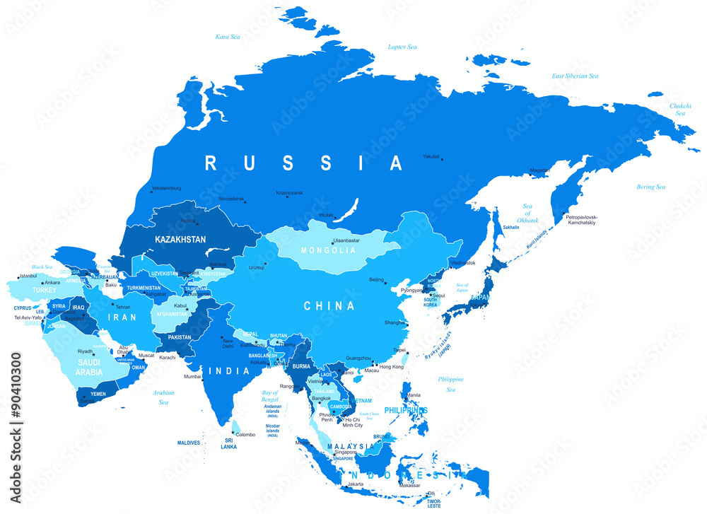 Asia - map - illustration. Asia map - highly detailed vector ...