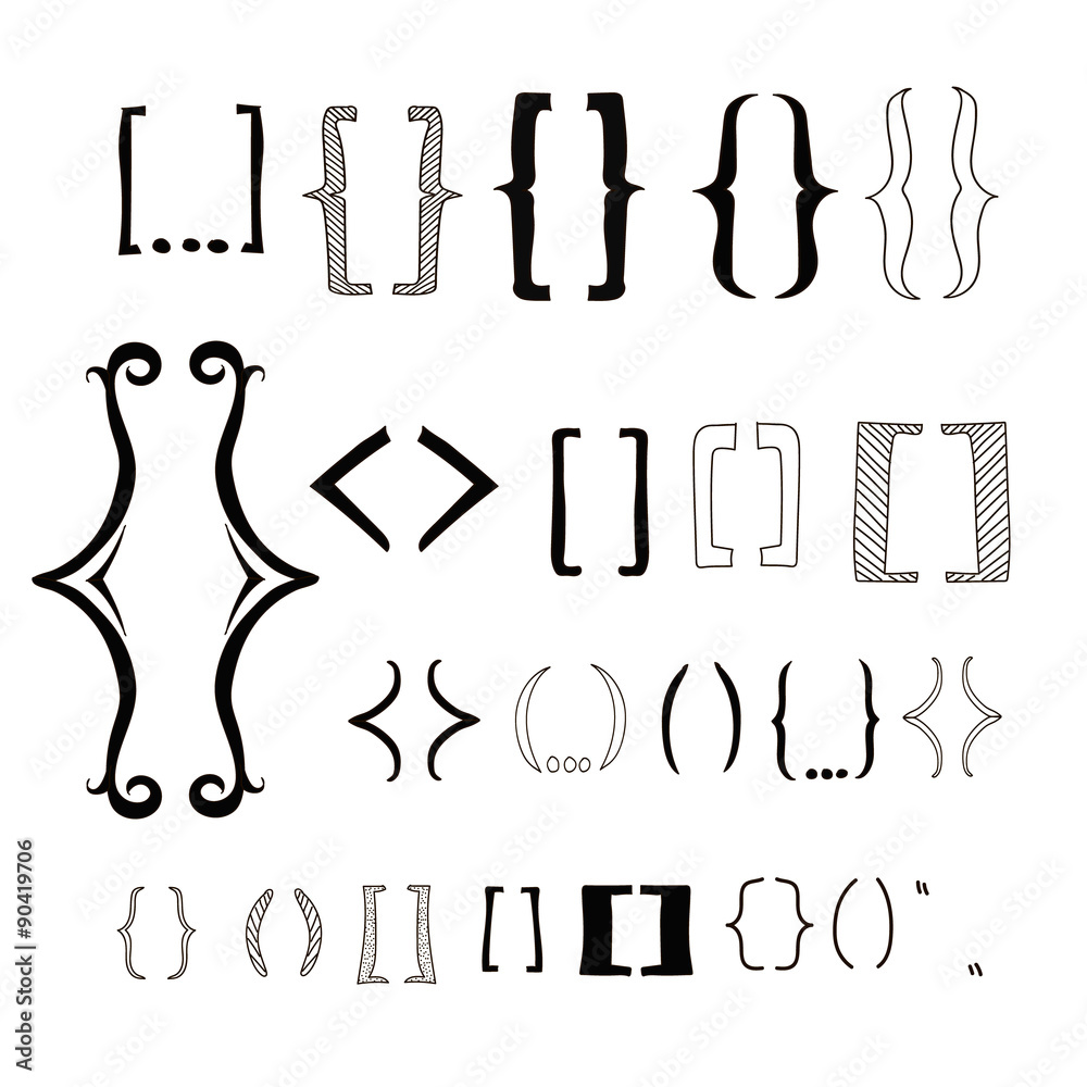 different hand drawn brackets. Bracket icons set. Stock Illustration ...
