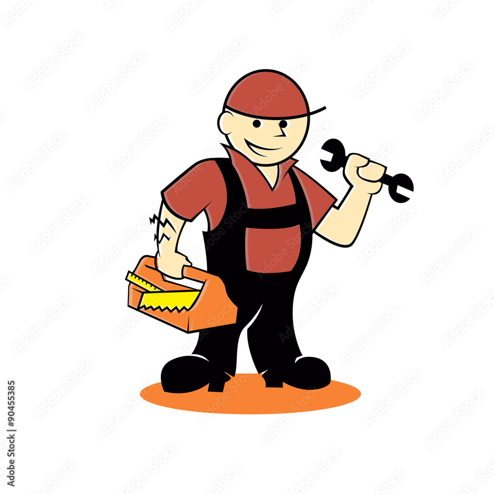 Cartoon handyman with tools Stock Vector | Adobe Stock