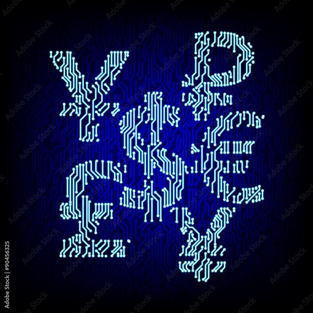 Cyber money concept. Circuit board currency symbols on the digital high ...