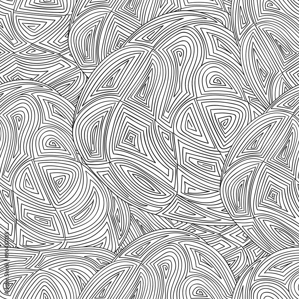 Black and white doodle seamless pattern. Hand-drawn wavy zentangle background. Stock Vector ...
