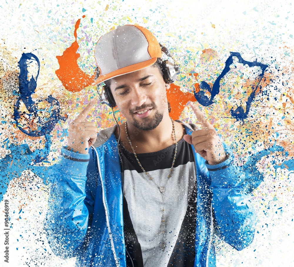 Boy listening hiphop music Stock-Foto | Adobe Stock