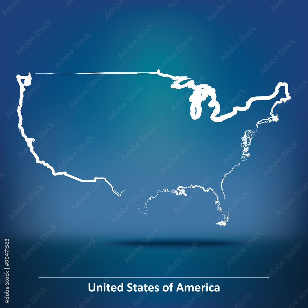 Doodle Map of United States of America Stock Vector | Adobe Stock