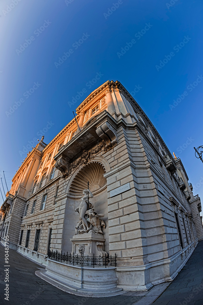 Fish eye view with facade of Lloyd Triestino palace in Trieste Stock ...
