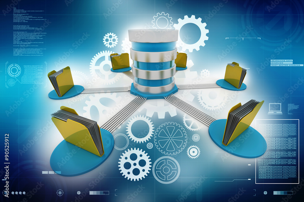 database symbol connected to computer folder icons (3d render) Stock ...