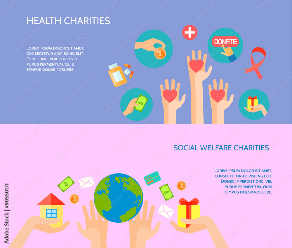 Giving hands 2 horizontal flat banners Stock Vector | Adobe Stock