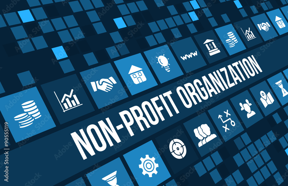 Non-profit organization concept image with business icons and copyspace ...