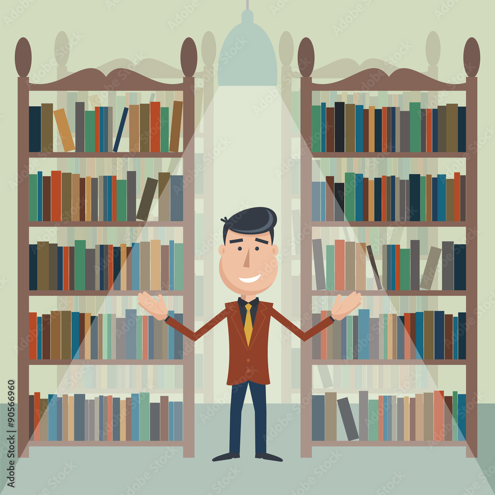 Man in the library. Stock Vector | Adobe Stock