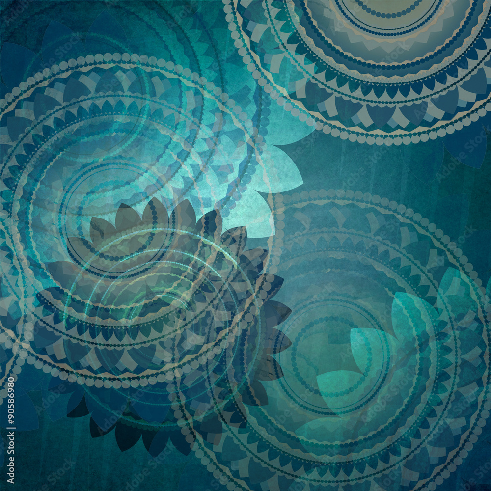 fancy blue background pattern with flower design elements, layers of ...
