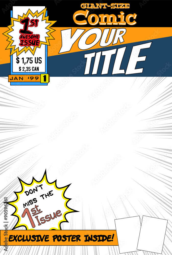 Editable comic book cover with blank space. Stock Vector | Adobe Stock