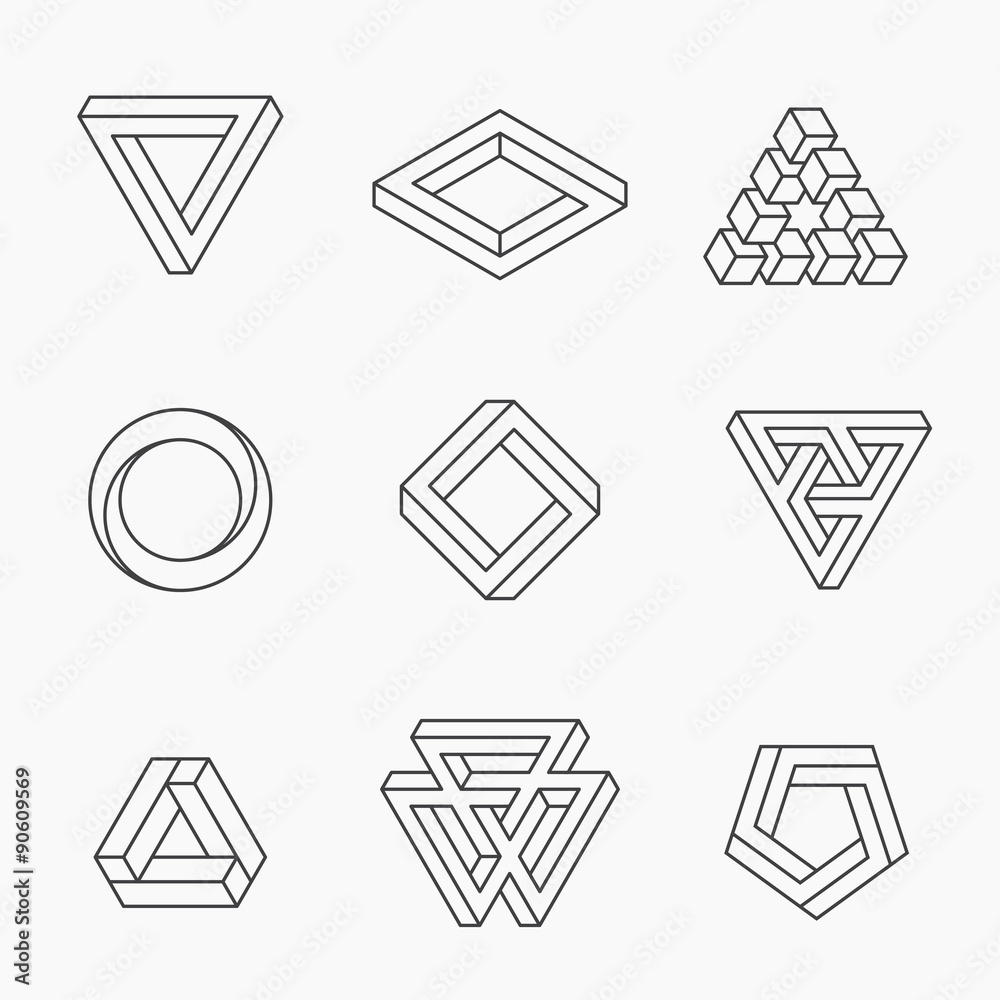 Set of impossible shapes, vector, line design Stock Vector | Adobe Stock