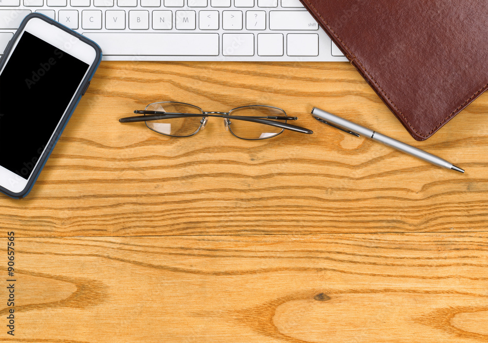 Desktop with basic items for working in office Stock-Foto | Adobe Stock