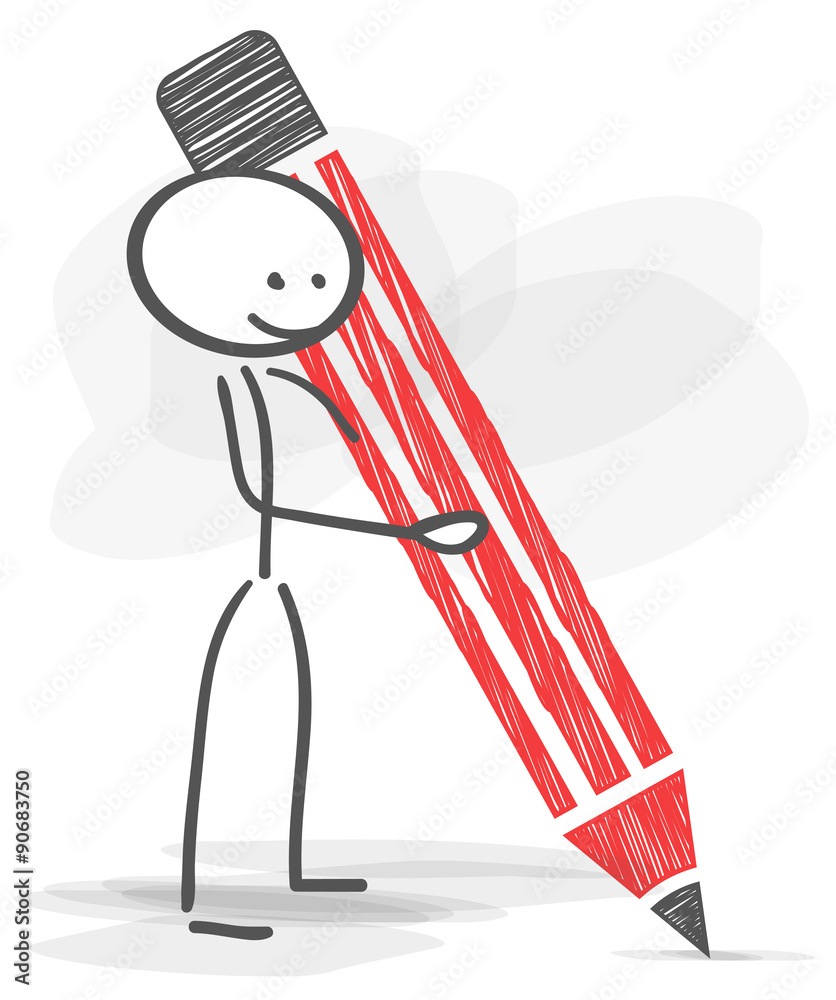stickman pencil writing red Stock Vector | Adobe Stock