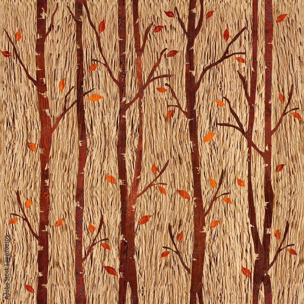Decorative trees on seamless background - wood texture Stock ...