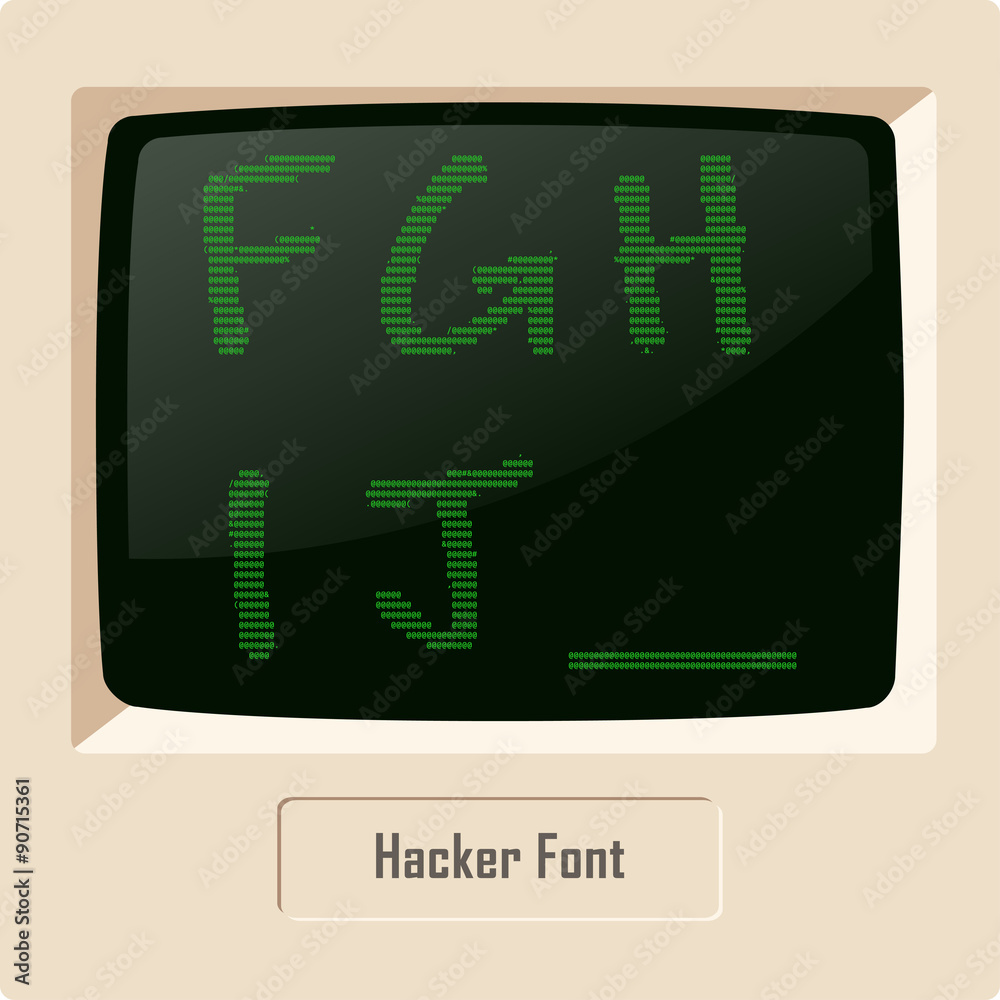 Hacker ASCII character font set on computer display. Vector image Stock ...