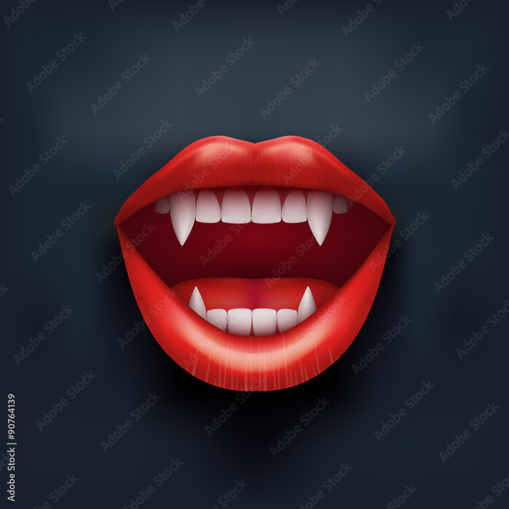 Dark Background of vampire mouth with open lips. Stock Illustration ...