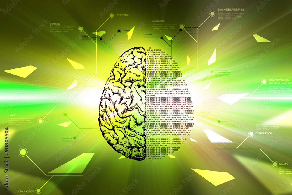 Technical brain in color background Stock Illustration | Adobe Stock