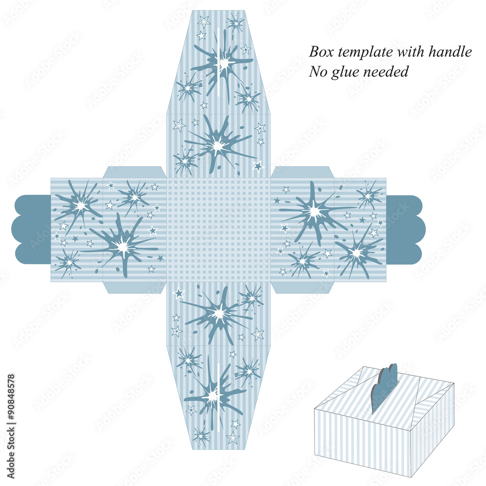 Blue box template with splash and stars Stock Vector | Adobe Stock