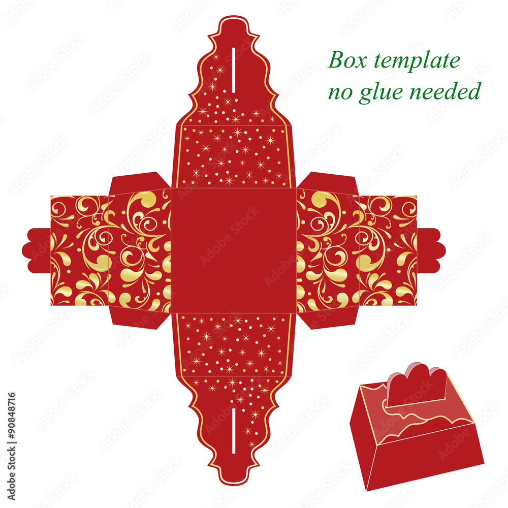 Red gift box template with floral pattern Stock Vector | Adobe Stock